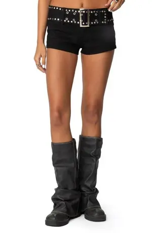 EDIKTED Belted Stretch Cotton Micro Shorts - Black