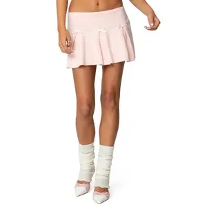 EDIKTED Bow Embellished Pleated Sweater Skirt - Light-pink