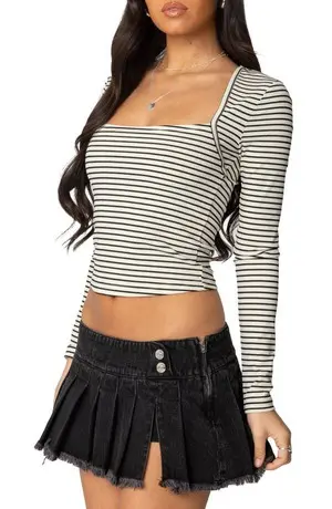 EDIKTED Alex Stripe Long Sleeve Top