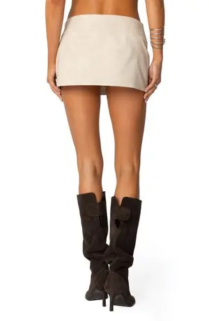 EDIKTED Karly Faux Leather Miniskirt - Beige