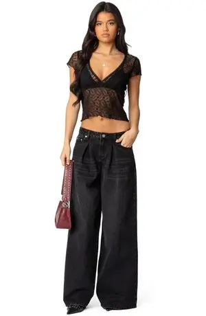 EDIKTED Julie Sheer Lace Crop Top
