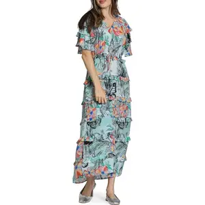 APNY Tiered Ruffle Maxi Dress - Bright Green Multi