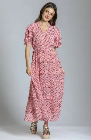 APNY Tiered Ruffle Maxi Dress - Red Multi