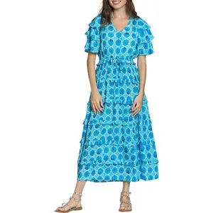 APNY Tiered Ruffle Maxi Dress - Turquoise Multi