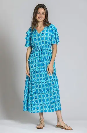 APNY Tiered Ruffle Maxi Dress - Turquoise Multi