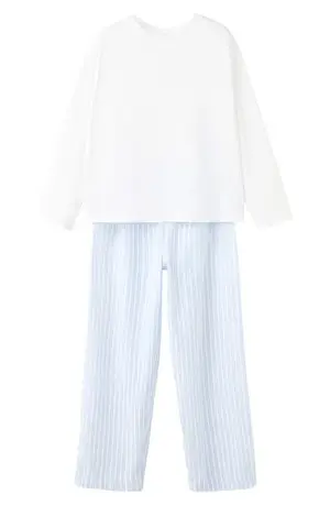 Mango Two-piece Stripe Cotton Pajamas - Blue