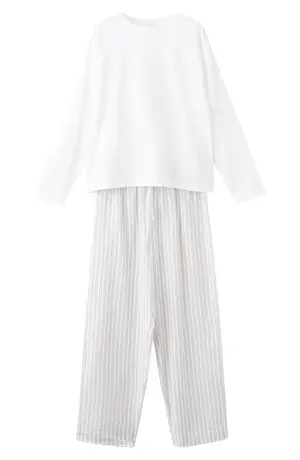 Mango Two-piece Stripe Cotton Pajamas - Grey