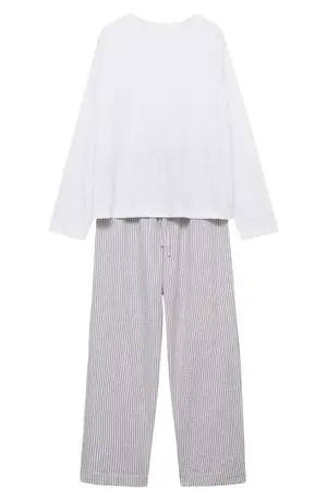 Mango Two-piece Stripe Cotton Pajamas Medium Grey