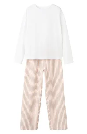 Mango Two-piece Stripe Cotton Pajamas - Russet