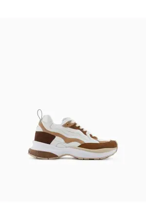 Emporio Armani Mesh Sneakers With Signature Logo - Natural