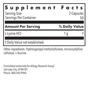 ALLERGY RESEARCH GROUP L-lysine 100 Capsules