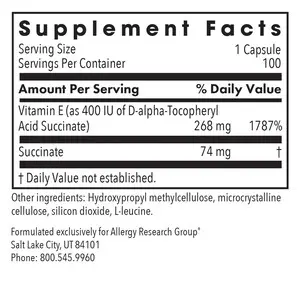 ALLERGY RESEARCH GROUP Vitamin E 100 Capsules
