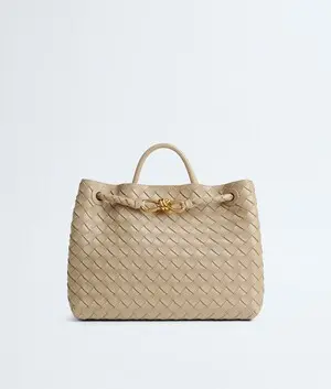 Bottega Veneta Intrecciato Leather Andiamo Top Handle Bag - Ecru