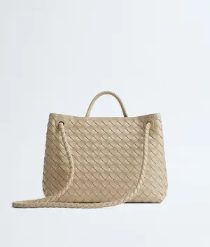 Bottega Veneta Intrecciato Leather Andiamo Top Handle Bag - Ecru