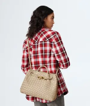 Bottega Veneta Intrecciato Leather Andiamo Top Handle Bag - Ecru
