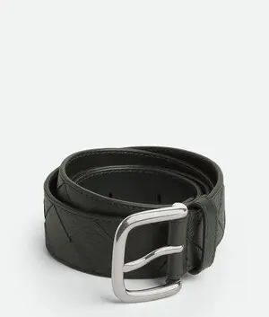 BOTTEGA  VENETA Bottega Veneta Intrecciato Taurillon Leather Belt - Dark Green