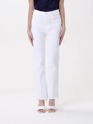 MOTHER Straight Leg Jeans With Raw Edge Hem - White