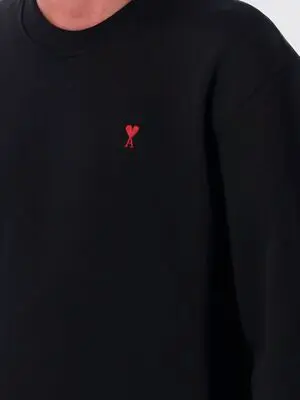 AMI Paris Relaxed Fit Cotton Crewneck Sweatshirt With Contrast Embroidered Logo - Black