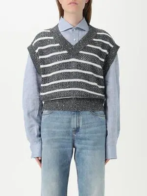 Brunello Cucinelli Striped V-neck Waistcoat - Blue