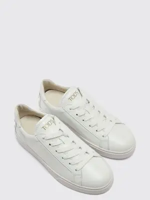 TOD'S Low-top Smooth Calfskin Lace-up Sneakers With Gommino Heel Detail - White