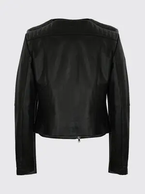 Patrizia Pepe Slim Fit Lambskin Leather Jacket With Round Neck And Fly Logo