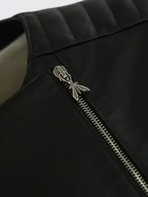 Patrizia Pepe Slim Fit Lambskin Leather Jacket With Round Neck And Fly Logo
