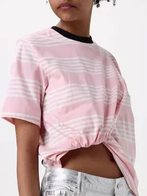 MSGM Striped T-shirt With Knot Detailing