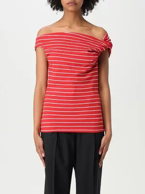 MSGM Striped Off-the-shoulder Top - Red