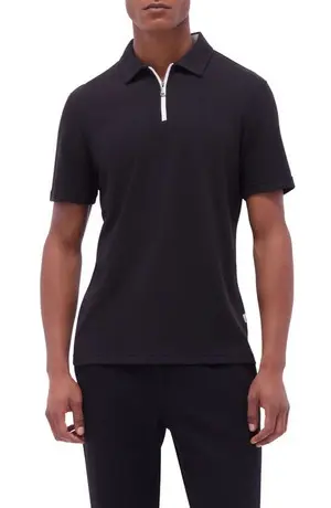 Bugatchi Quarter Zip Polo - Black