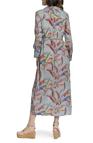 APNY Mix Print Long Sleeve Shirt Dress - Grey Multi