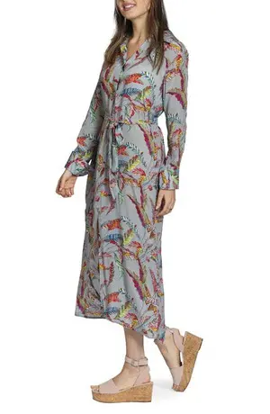APNY Mix Print Long Sleeve Shirt Dress - Grey Multi