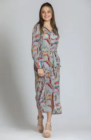 APNY Mix Print Long Sleeve Shirt Dress - Grey Multi
