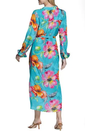 APNY Mix Print Long Sleeve Shirt Dress - Turquoise Multi