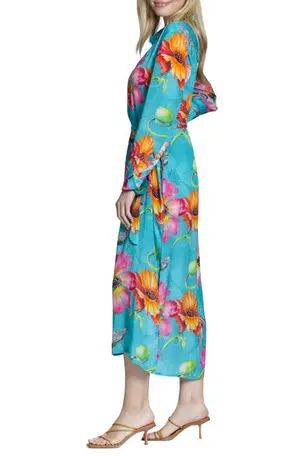 APNY Mix Print Long Sleeve Shirt Dress - Turquoise Multi
