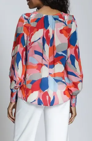 APNY Printed Blouson Sleeve Top - Blue/pink Multi