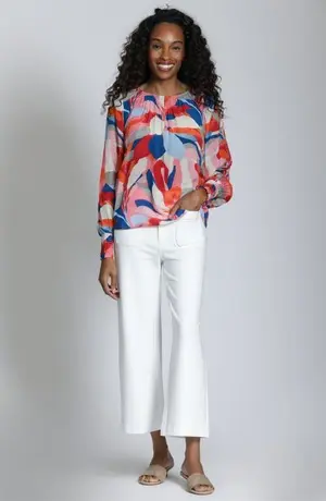 APNY Printed Blouson Sleeve Top - Blue/pink Multi
