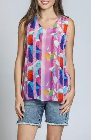 APNY Print V-neck Tank - Blue/white
