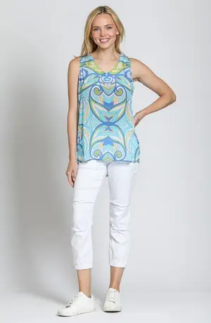 APNY Print V-neck Tank - Turquoise Multi