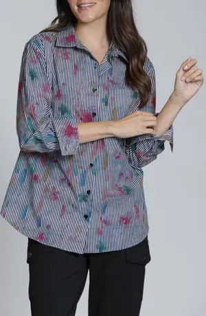 APNY Print Cotton Button-up Shirt - Black Multi