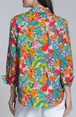 APNY Print Cotton Button-up Shirt - Pinkorange Multi
