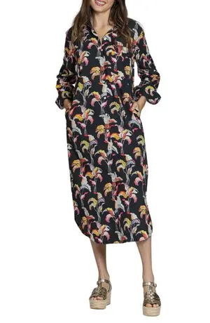 APNY Printed Cotton Shirtdress - Black Multi