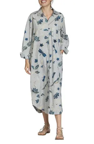 APNY Printed Cotton Shirtdress - Grey Multi