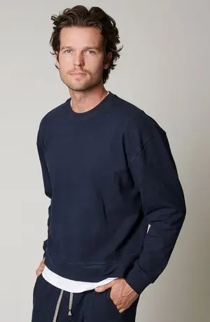LEISURE LAB Cotton Lounge Crewneck Lapis