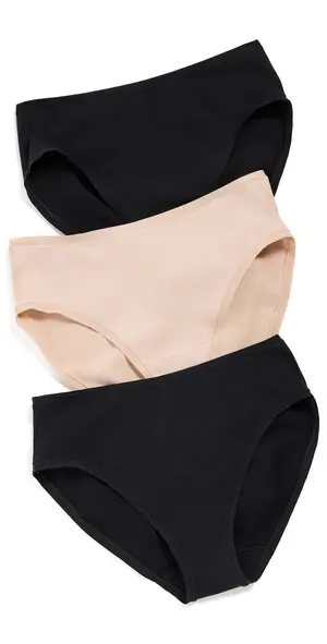 Natori Bliss Bare Cotton Hipster Briefs 3-pack - Black/black/café