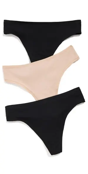 Natori Bliss Bare Cotton Thong 3-pack - Black/black/café