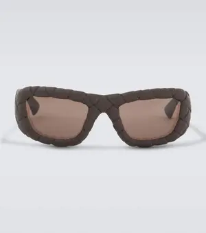 Bottega Veneta Intrecciato Rectangular Sunglasses - Brown