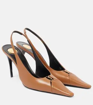 Saint Laurent Babylone Breteuil 90 Leather Slingback Pumps - Brown