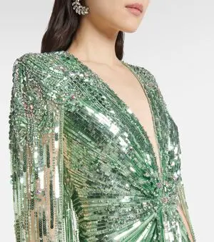 Jenny Packham Gold Rush Sequined Gown - Green