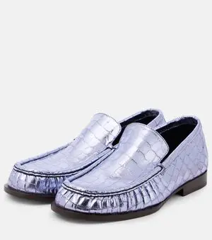 Dries Van Noten Croc-effect Leather Loafers - Purple