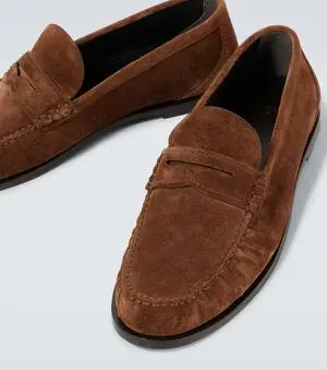 Saint Laurent Suede Penny Loafers - Brown